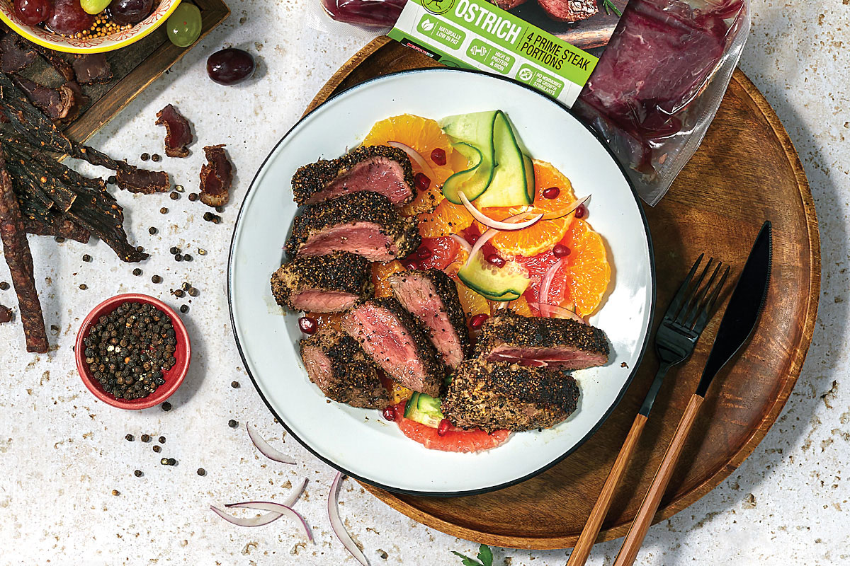 SPAR - Peppered Ostrich with Citrus Salad Recipe