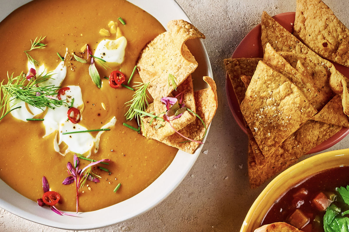 SPAR - Creamy Butternut Soup with Boujie Chilli Cumin Chips Recipe