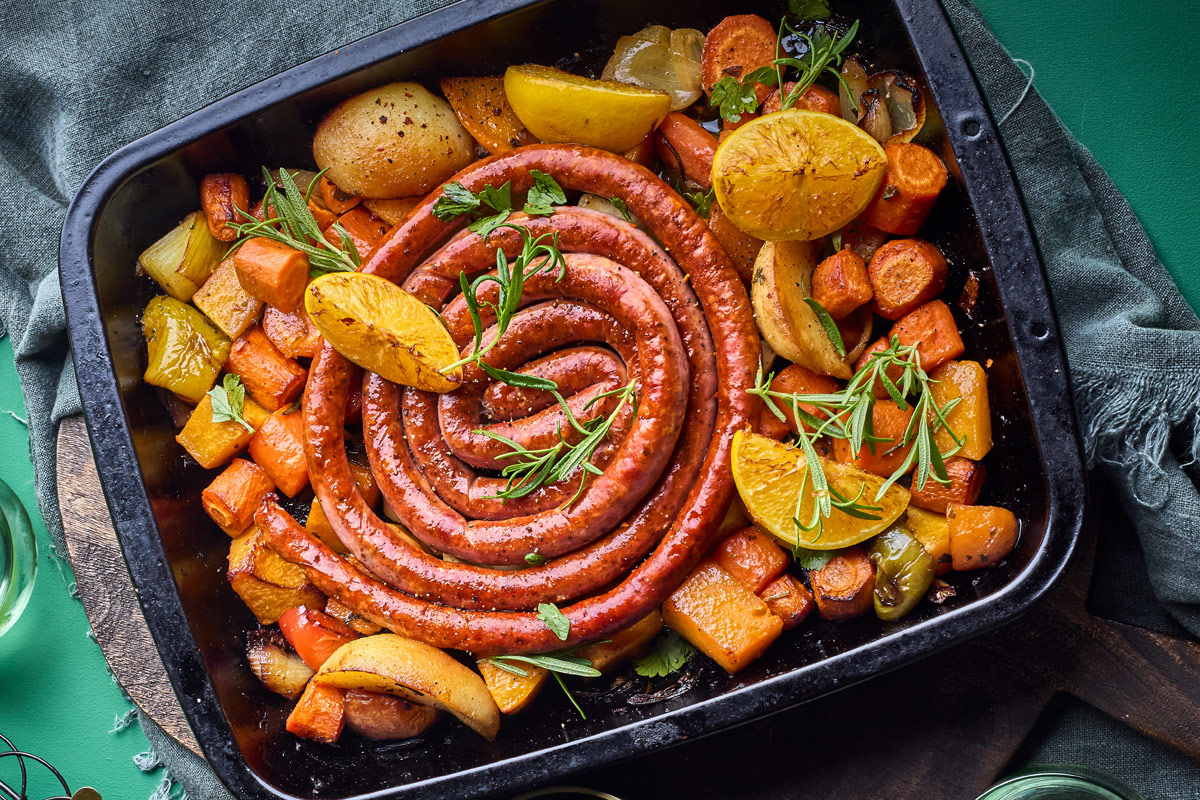 SPAR - Roasted Veg and Wors Traybake Recipe