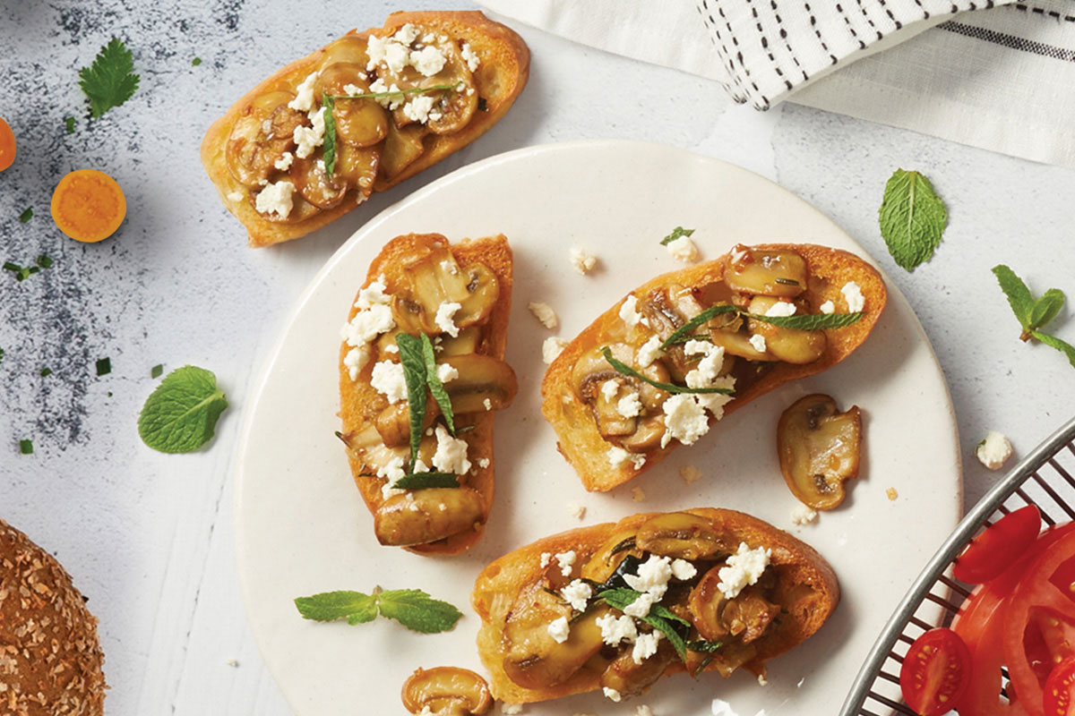 SPAR - Mushroom Feta and Mint Bruschetta Recipe