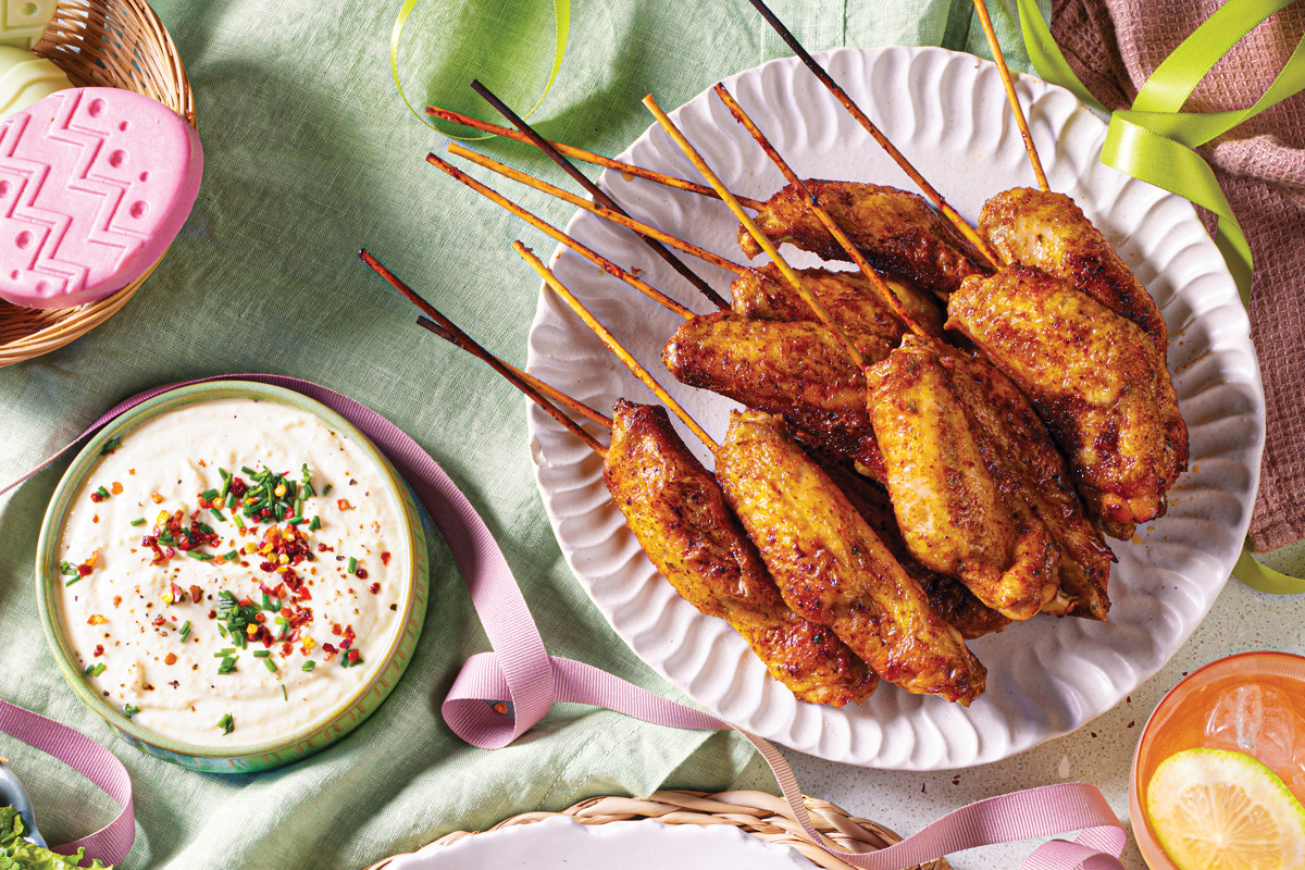 SPAR - Skewered Chicken Wings with Blue Cheese Dipping Sauce Recipe